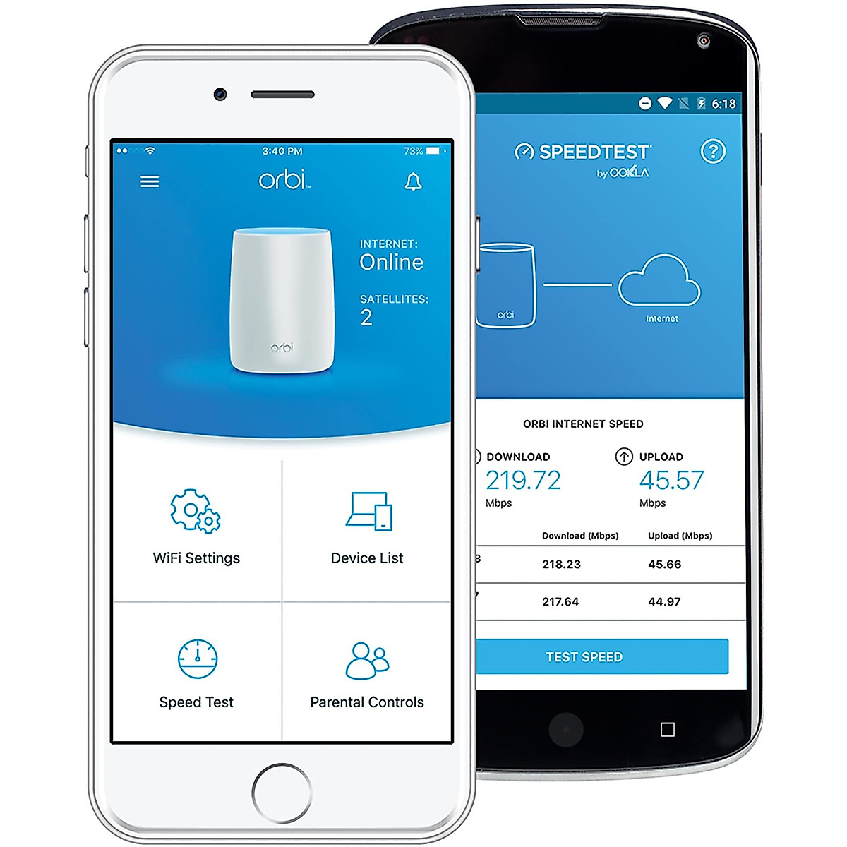 NETGEAR Orbi Built-in-Modem Whole Home Mesh WiFi System with all-in-one cable modem and WiFi router and single satellite extender with speeds up to 2.2 Gbps over 4,000 sq. feet, AC2200 (CBK40)