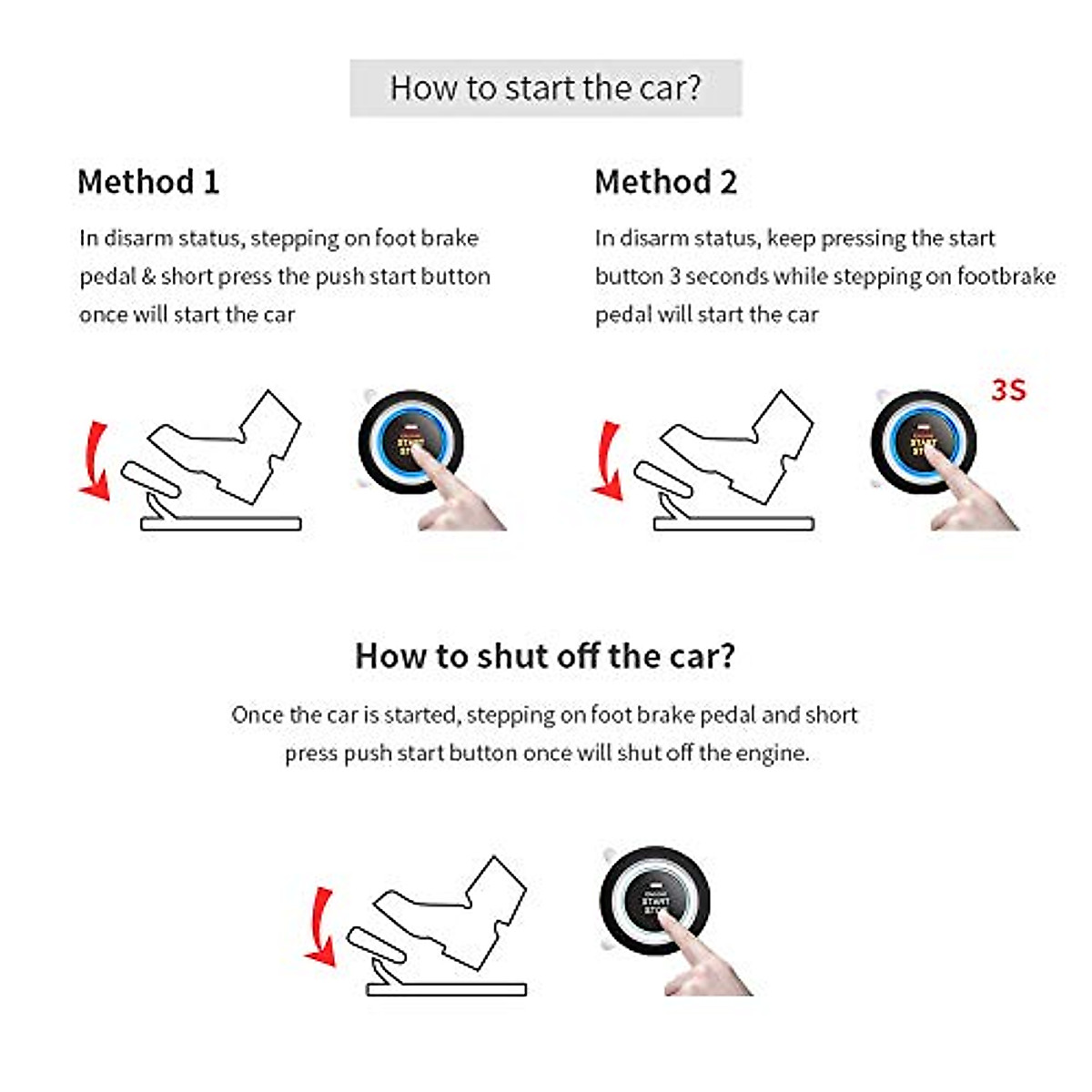 EASYGUARD EC003N-K Car Alarm System keyless Entry pke Remote Engine Start Stop Push Start Stop Automatically Lock or Unlock car Door Universal Version fits for Most dc12v Cars