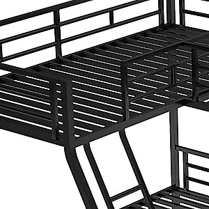 TARTOP Metal L-Shaped Bunk Bed with a Loft Attached, Triple Bedframe with Desk, Guardrails, and Ladders, Twin Over Full, Black