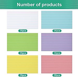 Index Cards 3x5, Ruled Index Cards, Flash Cards for Studying, Colored Index Cards, Note Cards, Study Cards, 210 pcs Lined Colored Index Flashcards for Office and School Suplplies