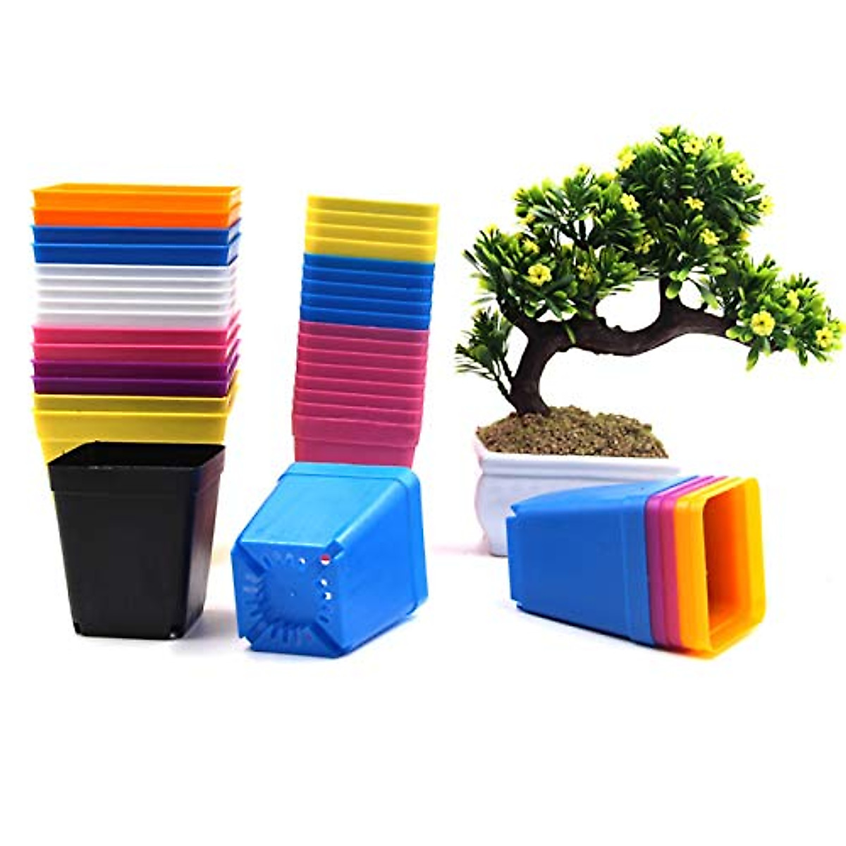 qiguch66 Small Plant Pots,10Pcs Bonsai Planter Nursery Flower Pot Garden Square Home Plastic Decor Supply - Red