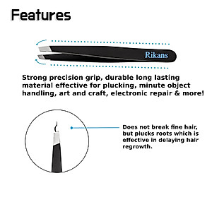 Rikans Precision Tweezers Set – Pack of 4 Black Professional Tweezers – Handy Carry Pouch – Superior Stainless Steel Tweezer Set – Splinters, Eyebrows, Facial or Ingrown Hair – Blackheads Remover