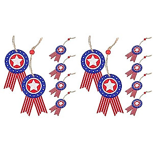 LOGOFUN 12 Pcs 4th of July Medal Hanging Ornaments Patriotic Wooden Pendant Independence Day Party Decorations