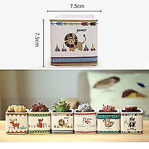 Zamtac Set of 6 Cartoon Animal Painting Planters Ceramic Succulent Plant Pot Porcelain Desktop Bonsai Planter Flamingo Panda Fox
