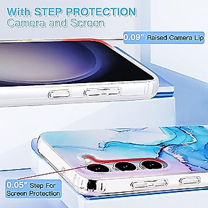 OLEBAND Case for Samsung Galaxy S23: with Screen and Camera Lens Protector,No Fading Marble Pattern, Shockproof Soft Bumper Women Phone Cover 2023 6.1"(Watercolor Marble)