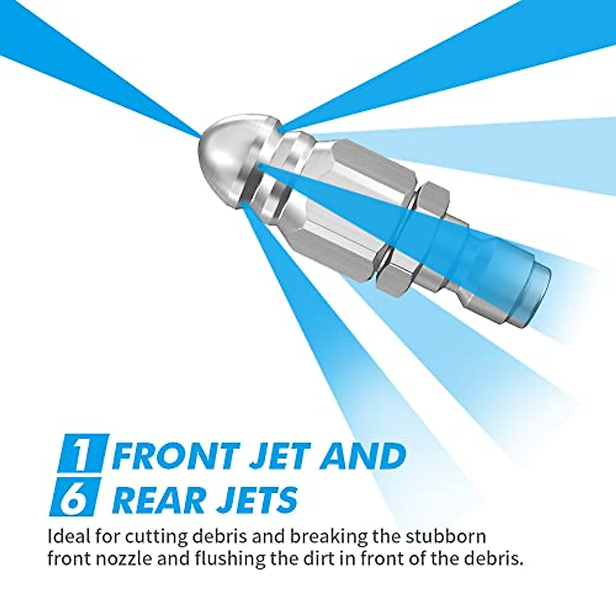 Alpha Rider Sewer Jet Nozzle, Stainless Steel Pressure Washer Sewer Jetter Nozzle Head, 1/4" Quick Connector, 5000 PSI Drain Jet Hose Nozzle