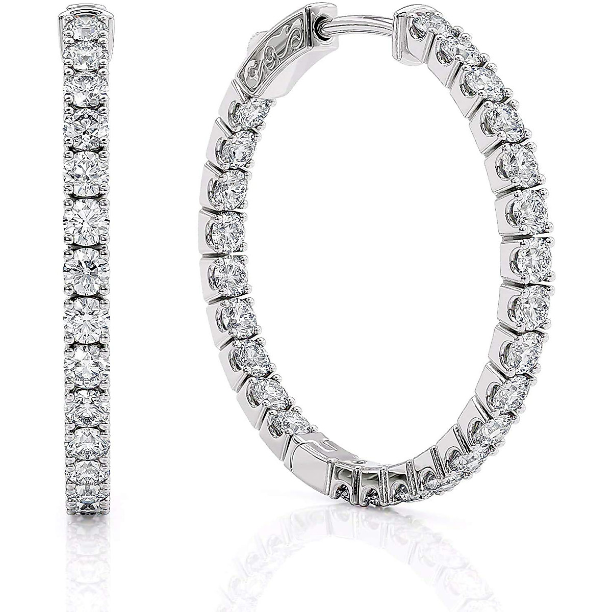 1 Carat Diamond Inside Out Hoop Earrings for Women in 14k White Gold G-H Secure Lock by Beverly Hills Jewelers