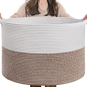 INDRESSME XXXLarge Cotton Rope Basket 21.7" x 21.7" x 13.8" Woven Baby Laundry Blanket Basket Toy Basket with Handle Storage Comforter Cushions Thread Laundry Hamper