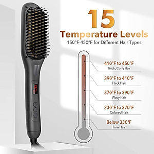 Hair Straightener Brush, Ionic Hair Straightener Comb for Home Salon, Hot Brush with 15 Temp for Universal Use, Auto-Off Safety with Anti-Scald