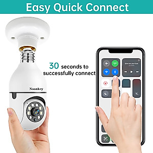 Noonkey Light Bulb Security Camera 3MP, Alexa E27 Light Socket Camera for Outdoor, Wireless WiFi Home IP Camera w/Motion Tracking Detection Alarm, 360 Degree, Color Night Vision, 2-Way Talk, 3 Pack