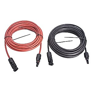 Kimllier 20FT Solar Panel Extension Cable Wire with Male and Female Connector Black and Red 12AWG