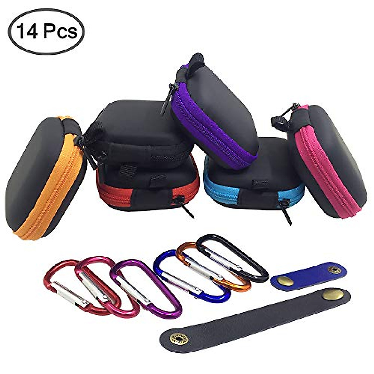 6 Pcs Square Portable Earbuds Case with Carabiners & 2 Headphone Cable Clip, SENHAI Mini Hard EVA Carrying Case Storage Bag for Earphone Earbuds Bluetooth Headset U Disk - 6 Colors