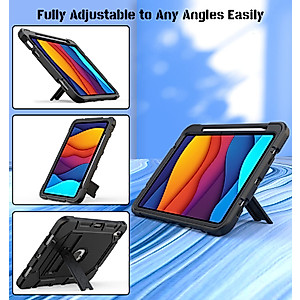 Rantice iPad 10th Generation Case 2022, 10.9 Inch iPad Case with Pencil Holder, iPad 10.9 Case with Kickstand, Hybrid Shockproof iPad 10th Gen Case for Kids Boys Girls Children, Black