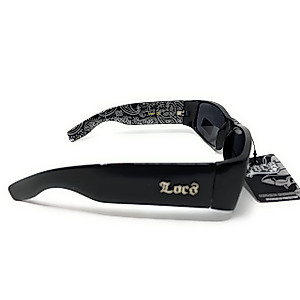 Locs Mens Hardcore Wrap Around Sunglasses with Bandana Print Inside, Black - Black Inside, Medium