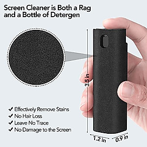 2 Pcs Fingerprint Proof Screen Cleaner, 3 in 1Touchscreen Mist Cleaner Spray Wipe Cleaner Fingerprint-proof Screen Cleaner Soft Fiber Flannel , Safe for All Phones Glasses Tablet Laptop TV Watch Screens (black)