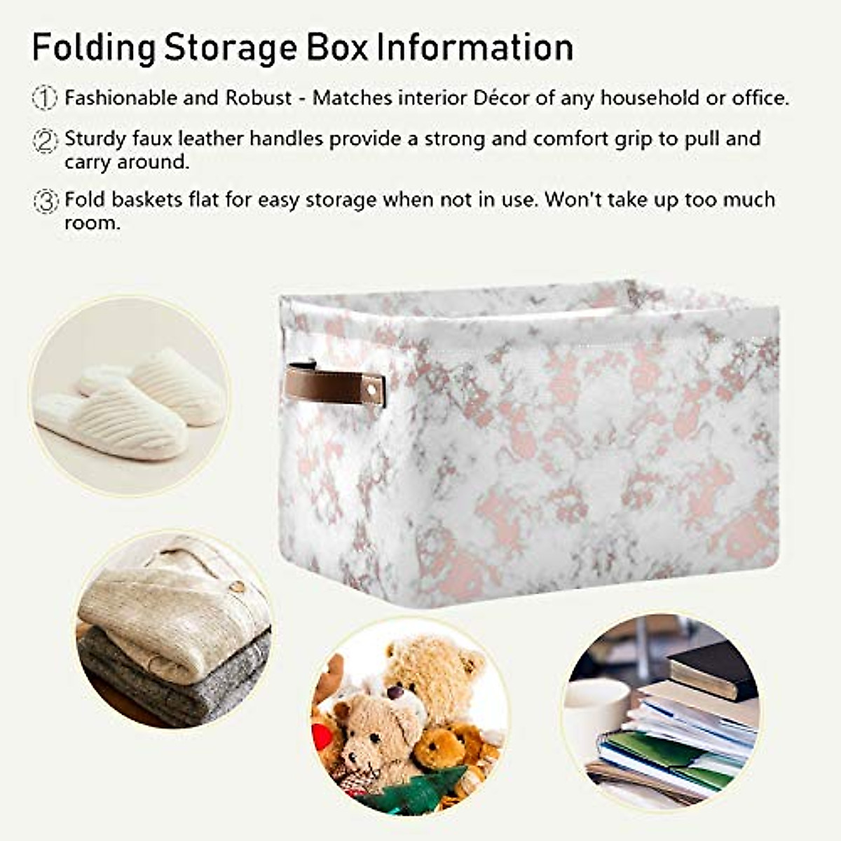 Mazeann Rose Gold Marble Storage Basket Bin Collapsible Foldable for Clothes Toys Storage Cabinets Waterproof Storage Box 15 x 11 x 9.5 inches, 2PCS
