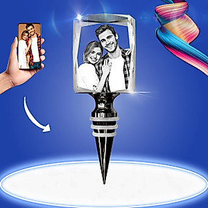 3D Crystal Photo Wine Stopper - 3D Crystal Picture Engraved, Personalized & Custom - Gift for Father's day, Anniversary, Pet, Memorable Gift, and Keepsake