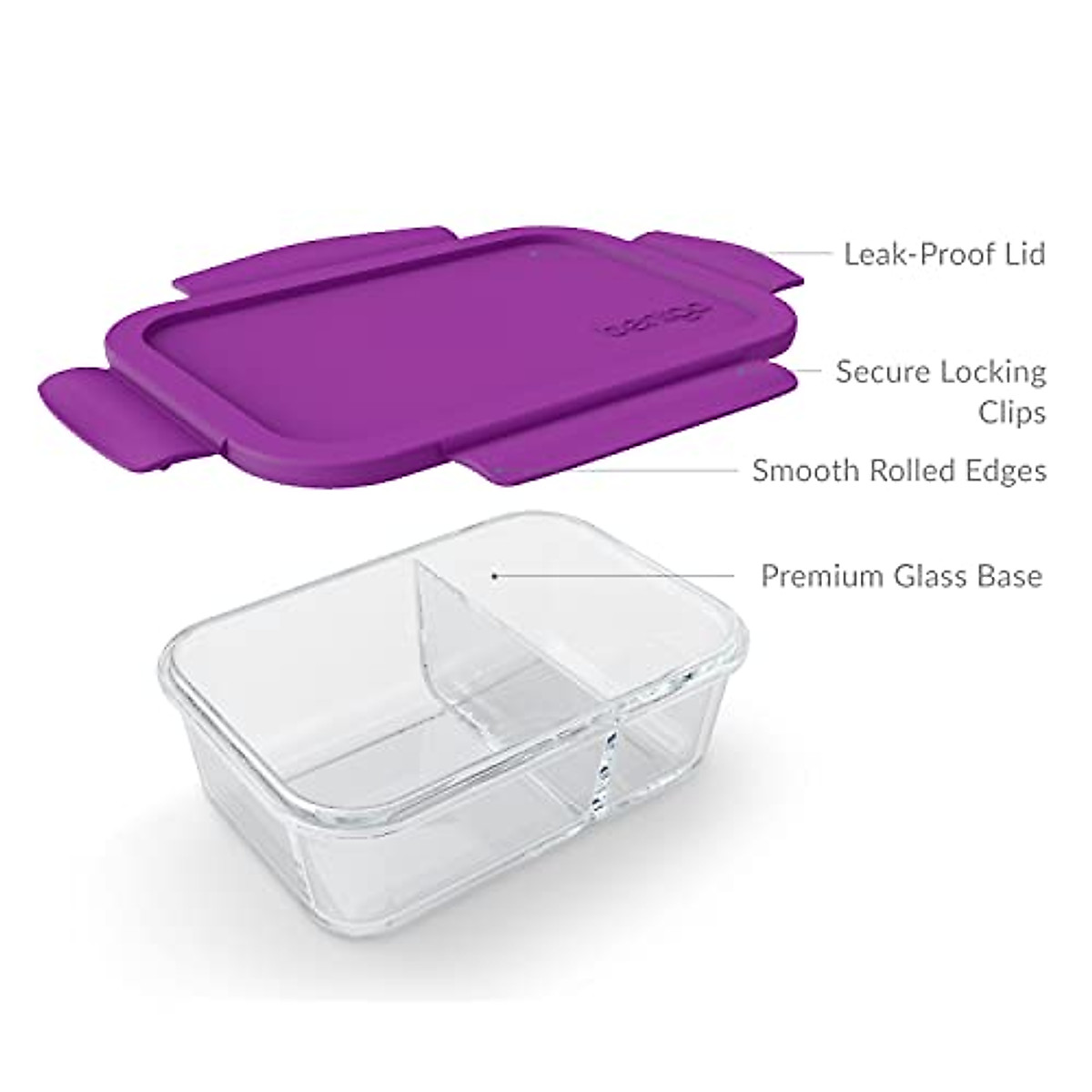 Bentgo® Glass Snack - Leak-Proof Bento-Style Snack Container with Airtight Lid and Divided 2-Compartment Design - 1.75 Cup Capacity for Meal Prepping, and Portion-Controlled Snacking (Purple)