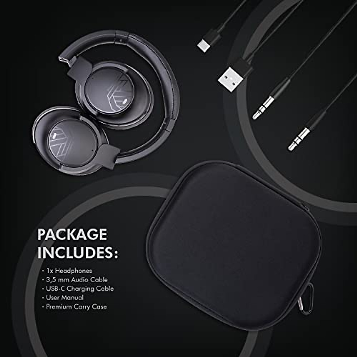 PowerLocus Active Noise Cancelling Headphones, Bluetooth Over-Ear Headphones with Noise Reduction, 70Hrs Playtime, Wireless Headphones, Hi-Fi Deep Bass, Foldable with Microphone for Phones/Laptops/PC