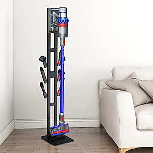 Docking Station Holder Vacuum Stand Rack Compatible with V15 Detect, V11 V10 V8 V7 V6 Cordless Vacuum Cleaners, Floor Docking Station Metal Organizer Bracket with 6 Hooks, Matte Black