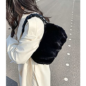Tote Bag Women Cozy Fuffy Fleece Plush Trendy Shoulder Bag Quilted Casual Soft Warm Handbag Purse