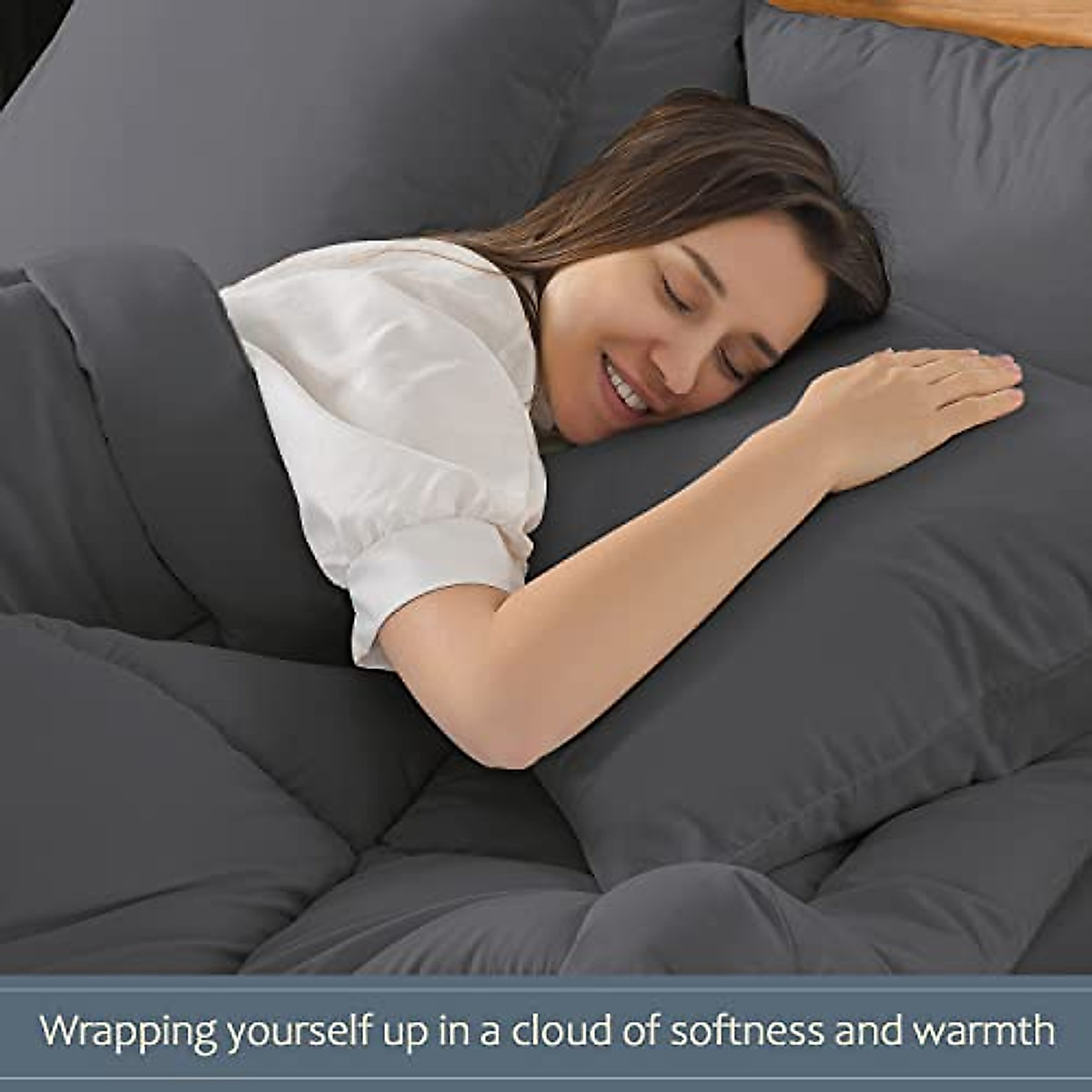 WhatsBedding Grey Comforter Set, Queen Lightweight Comforter Duvet Set for Summer,3 Pieces