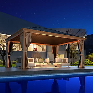 DNYKER Gazebo, Hardtop Gazebo with Curtain and Netting Double Galvanized Iron Surface Single Roof Aluminum Outdoor Gazebo with Aluminum Frame Grill Gazebo,for Garden, Patios, Lawns, Parties 12''x16''