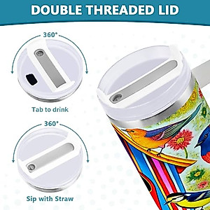 RPLIFE Colorful Birds 40 Oz Tumbler with Handle, Stainless Steel Cup, Insulated Water Bottle with Straw