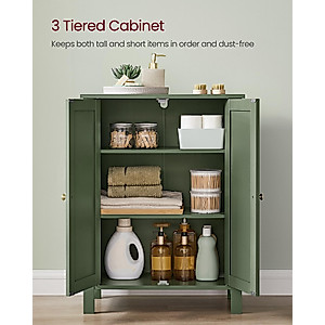 VASAGLE Bathroom Floor Storage Cabinet, Freestanding Bathroom Storage Unit with 2 Adjustable Shelves, 11.8 x 23.6 x 31.5 Inches, Forest Green UBCB060C01