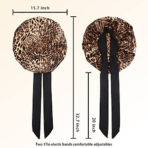 Silky Satin Hair Bonnet, Night Cap Hair Cover for Black Women Hair Care with Soft Strechy Tie Band - Jumbo Satin Sleep Cap(Leopard)