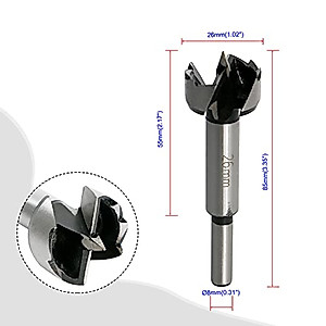 Aopin Forstner Drill Bit Professional Woodworking Hole Saw, Precision Shear Multi-Tooth High Carbon Steel, Cutting Diameter 26mm(1.02"), Silver, 1Pcs