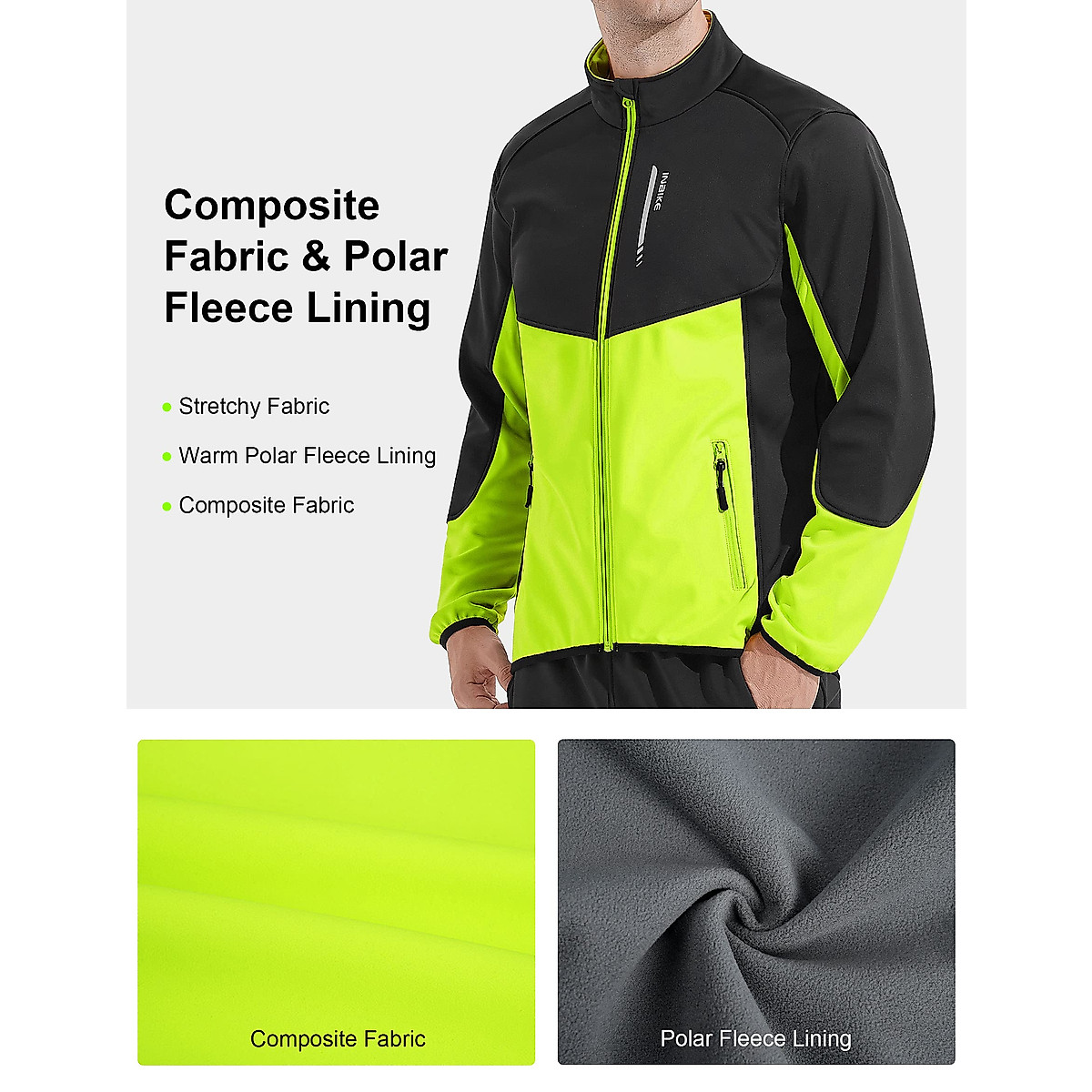 INBIKE Cycling Jackets for men Running Biking Jacket Windbreaker Thermal Windproof Reflective Cold Weather Black Green Large