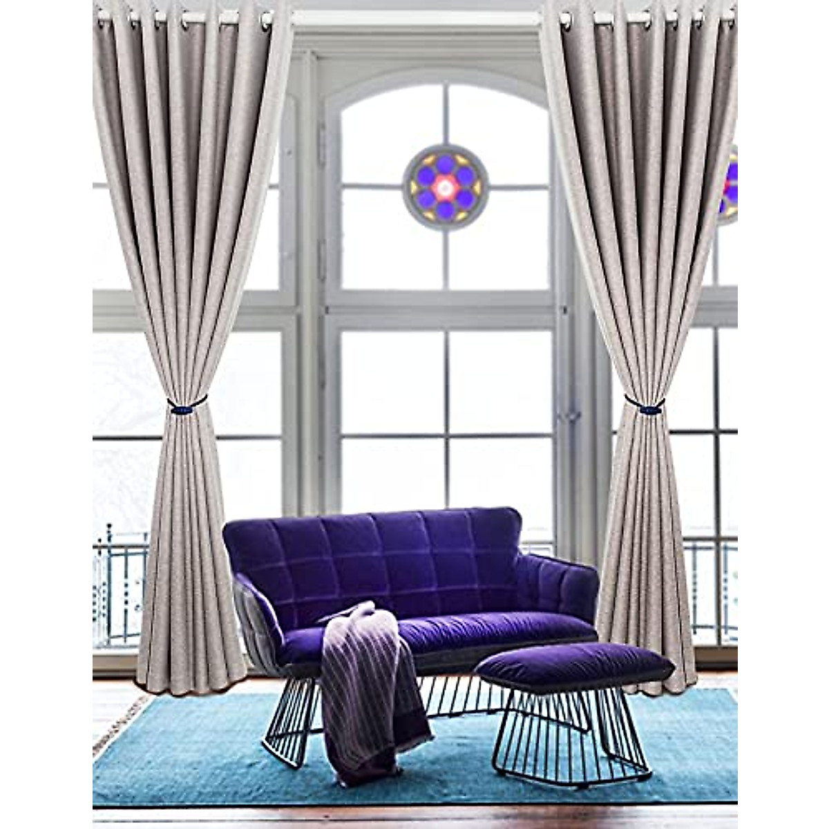 TECVINCI Magnetic Curtain Tiebacks with Upgrade Larger Magnet, 2 Pack 16 Inch Drapery Holdbacks for Indoor & Outdoor Curtain - Silver Grey