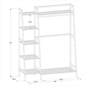 MoNiBloom Bamboo Garment Rack with 5-Tier Storage Shelves Trapezoid Multi-Functional Garment Rack, Clothes Hanging Rack Stand for Bedroom Living Room, Natural