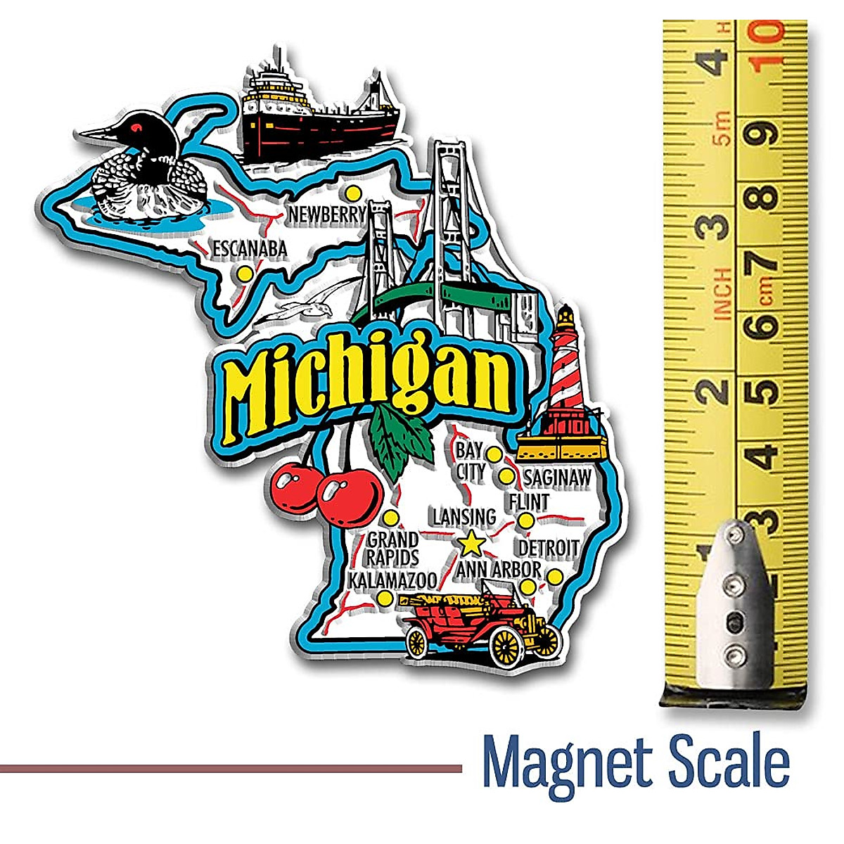 Michigan Jumbo State Magnet by Classic Magnets, 3.7" x 3.9", Collectible Souvenirs Made in The USA