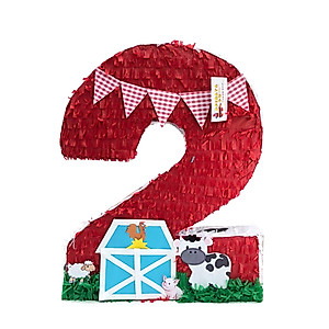 APINATA4U 20" Tall Number Two Pinata Barnyard Theme Farm House Second Birthday Farm Animals 2nd Birthday