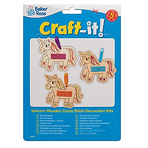 Baker Ross AT317 Unicorn Wooden Cross Stitch Ornament Kits - Pack Of 5, Arts And Crafts For Kids