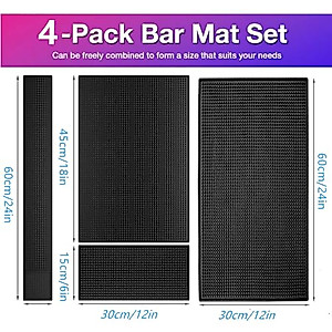 Bar Mat Spill Mat for Cocktail and Coffee Bar Set of 4 Nonslip Flexible Rubber Bar Service Spill Mat Barber Mats Dish Drying Mat (24" x 12"+18" x 12"+23" x 3"+12" x 6" Black)