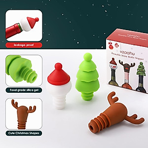 Vzaahu Wine Bottle Stoppers, 3-Pack Silicone Reusable Christmas Decor Wine Stoppers for 0.8"/2 cm Mouth Wine Bottle, Wine Outlet Cap, Bottle Cover, Beverage Bottle Stoppers