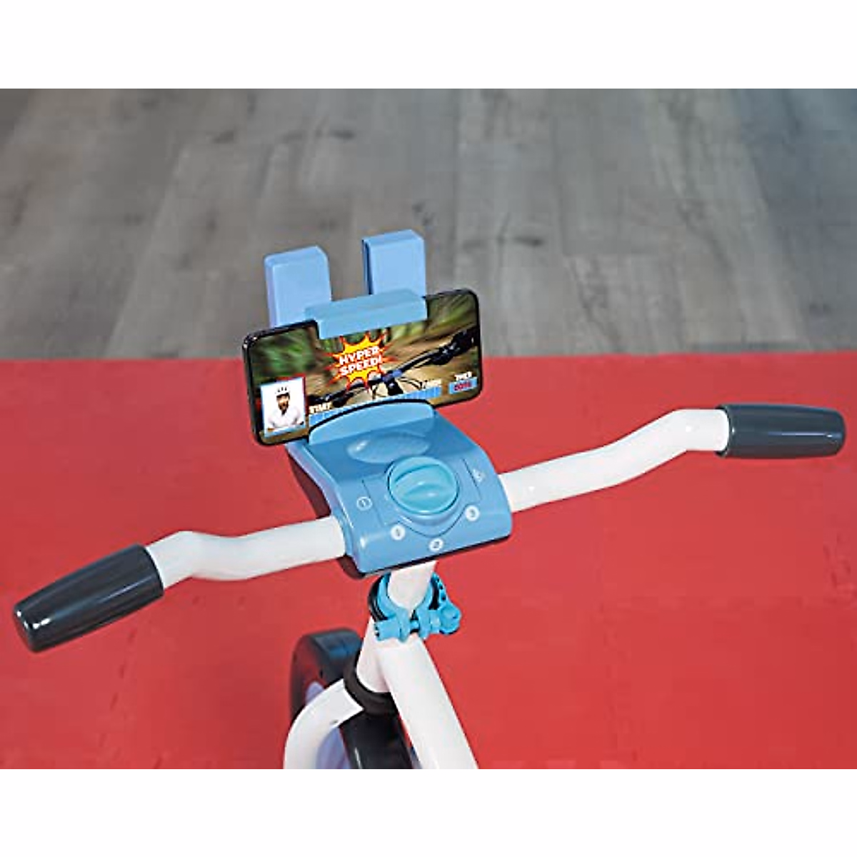 Little Tikes Pelican Explore & Fit Cycle Adjustable Play Fitness Exercise Equipment Stationary Bike with Videos and Built-in Bluetooth Speaker, For Kids Ages 3-7 Years, WHITE, BLUE