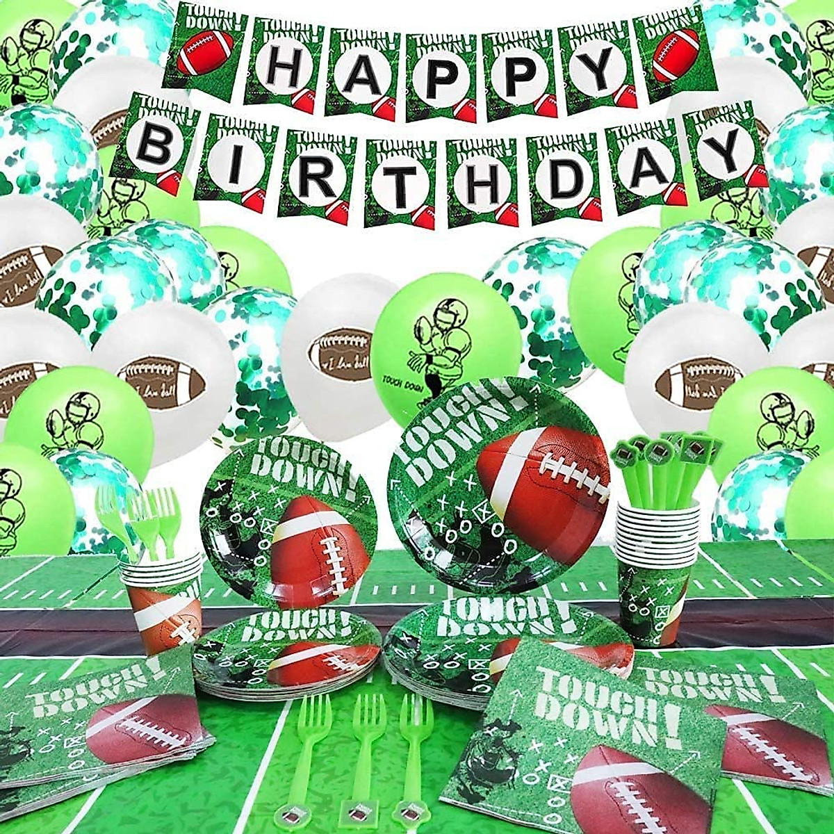 Football Party Decorations Football Birthday Party Decorations Football Party Plates Napkins Cups Tablecloth Balloons Banner for Football Touchdown Game Day Tailgate Party Supplies