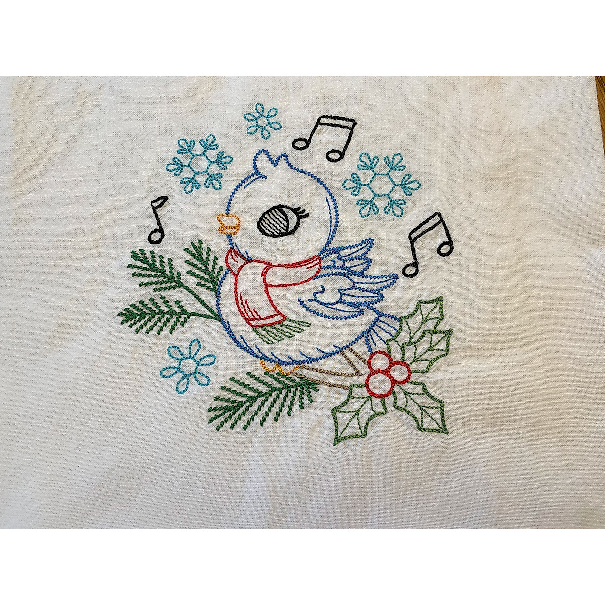 Christmas embroidered tea towel, flour sack towel, vintage pattern, 1 in set of 7 designs, Christmas animals,