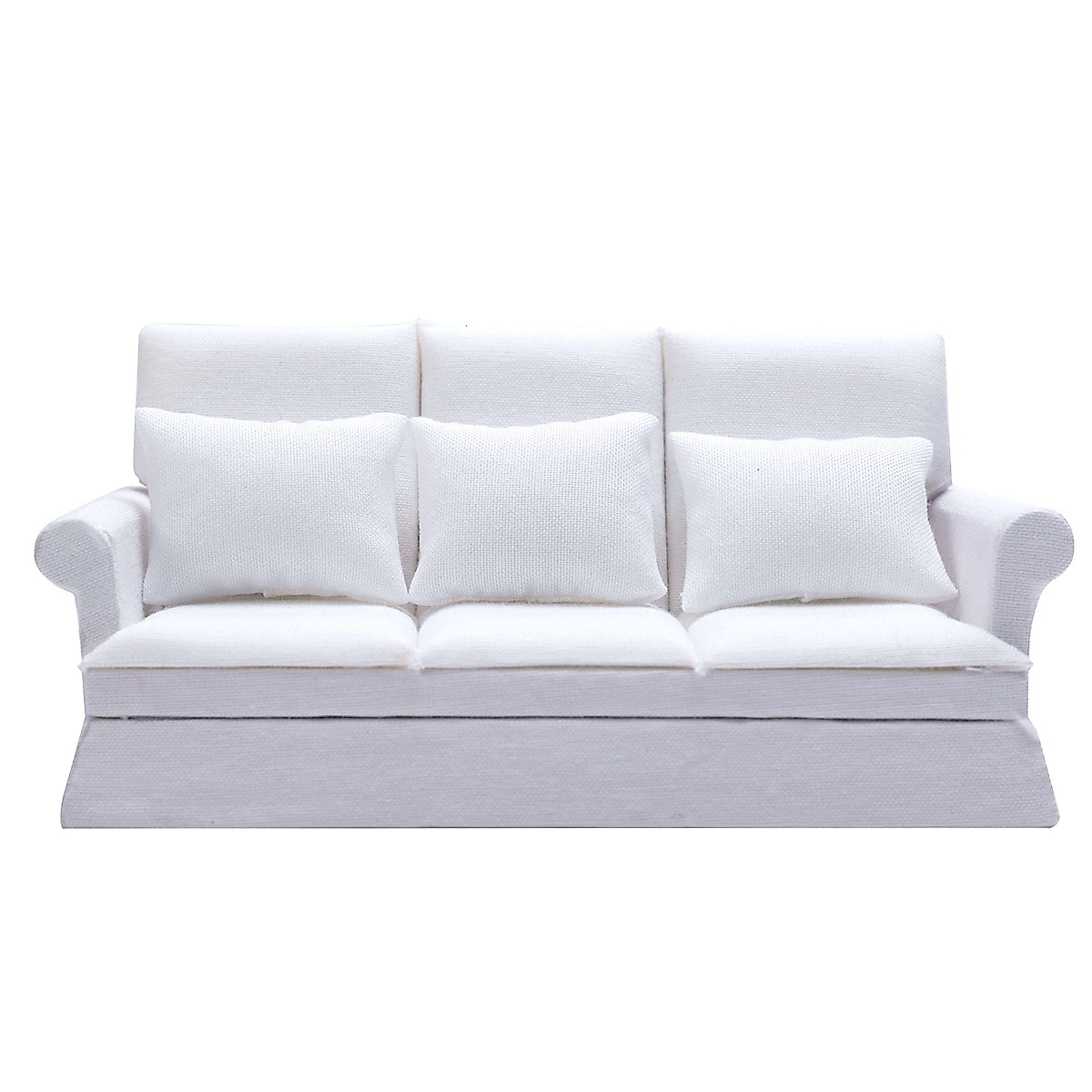 Tukaneeko 1:12 Dollhouse Couch with Three Pillows Mini Dollhouse Furniture Decoration Miniature Sofa for Doll House Living Room