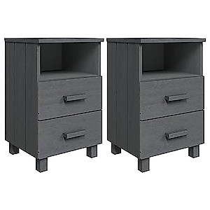 Nightstand 2 pcs with 2 Drawers | Modern End Table Set of 2 for Small Spaces | Wood Side Table for Bedroom | Wooden Bedside Cabinet | Dark Gray Solid Pinewood and MDF 15.7" x 13.8" x 24.4"