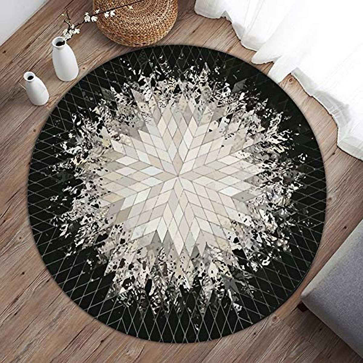 Round Area Rug, Washable Flannel Carpet Round Rugs for Corner Non-Slip Floor Mat Perfect for Bedroom Kitchens Dining Rooms
