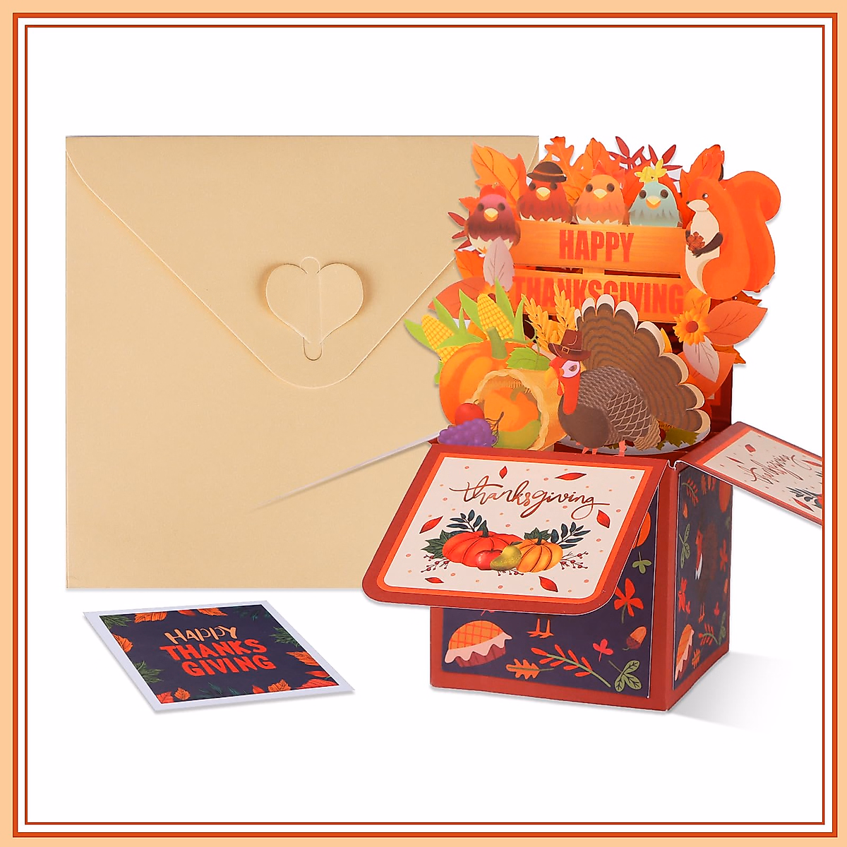 D4DREAM Thanksgiving Turkey Pop Up Card for Kids 3D Happy Thanksgiving Greeting Cards with Envelope Fall Pumpkin Greeting Cards for Autumn Party Family Friends Mother Grandma Thank You Celebration