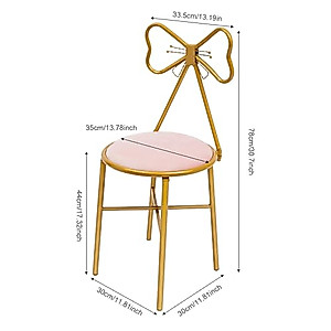 Pink Butterfly Dressing Chair Makeup Chair, Velvet Cushion Deep Gold Metal Frame Chair Lounge Dresser Chair with Bow Backrest and Velvet Cushion Used for Bedroom Home Garden Living Room(Light Pink)
