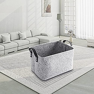 Collapsible Laundry Baskets - Large Laundry Hamper with Leather Handles, Heavy Duty Felt Clothes Hamper, Dirty Laundry Basket/Hamper, Storage Basket for Toys Clothes, Storage Bin for Laundry Room