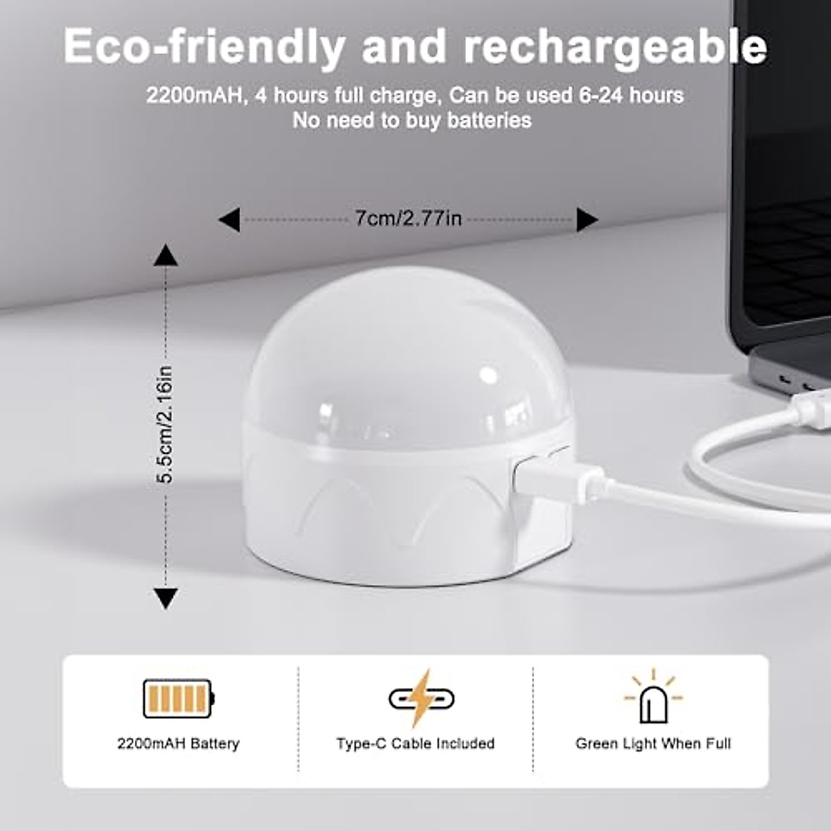 2Pack Rechargeable Light Bulbs with Remote E26/E12 Battery Operated Light Bulb 2200mAh, 3 Color Temperatures/Timer/Dimmer/Color Changing Puck Lights with Remote, Cordless Light Bulb for Non-Hardwired