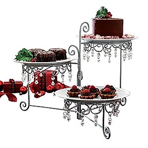 Collections Etc Beaded 3-Tier Silver Tone Swivel Server - Appetizers, Snacks, Desserts, Clear